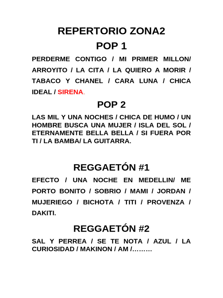 Lista de Repertorio Musical | PDF | Musica Popular