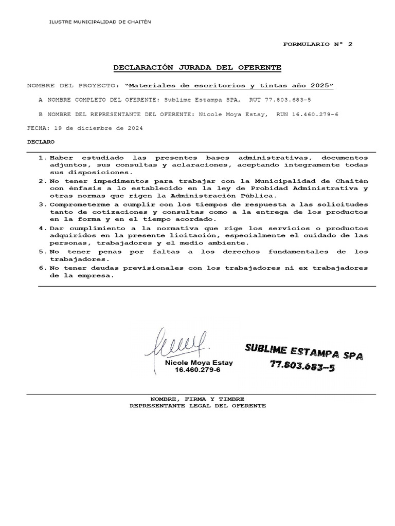 Formulario 2 Declaración | PDF