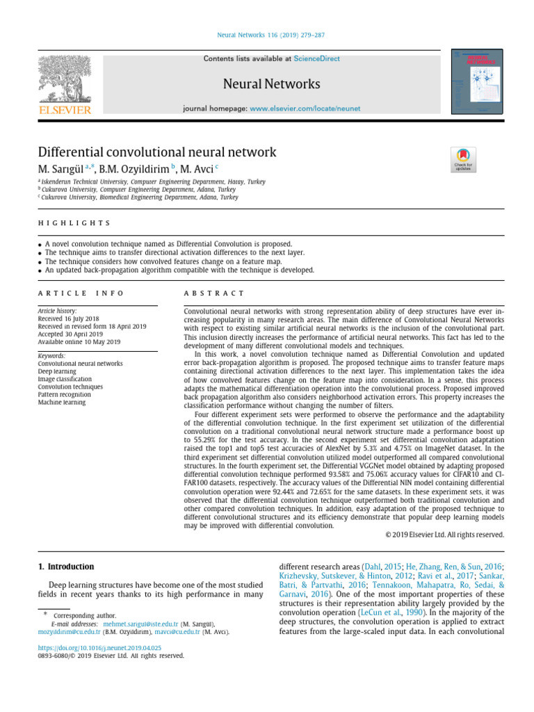 Differential convolutional neural network | PDF | Algorithms | Statistical Classification
