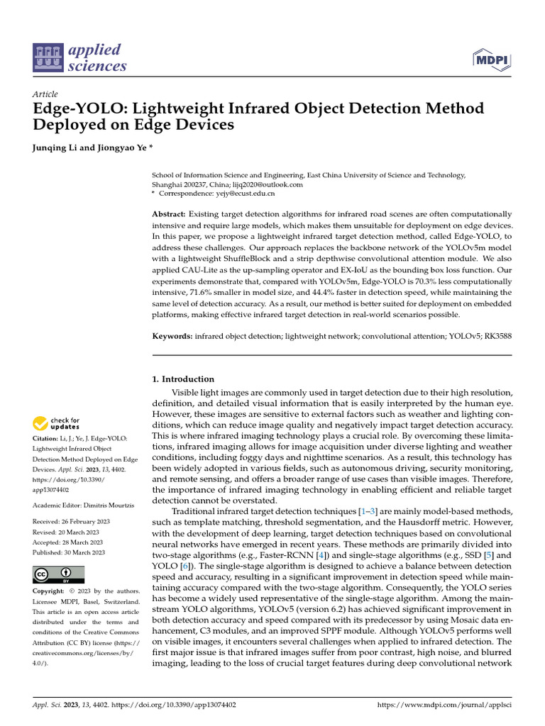 Edge-YOLO: Lightweight Infrared Detection | PDF | Infrared | Convolution