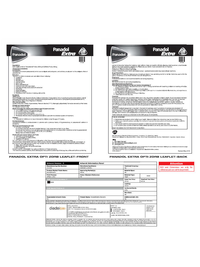 Panadol Extra With Optizorb 500 MG 65 MG Tablet Paracetamol 500 MG ...