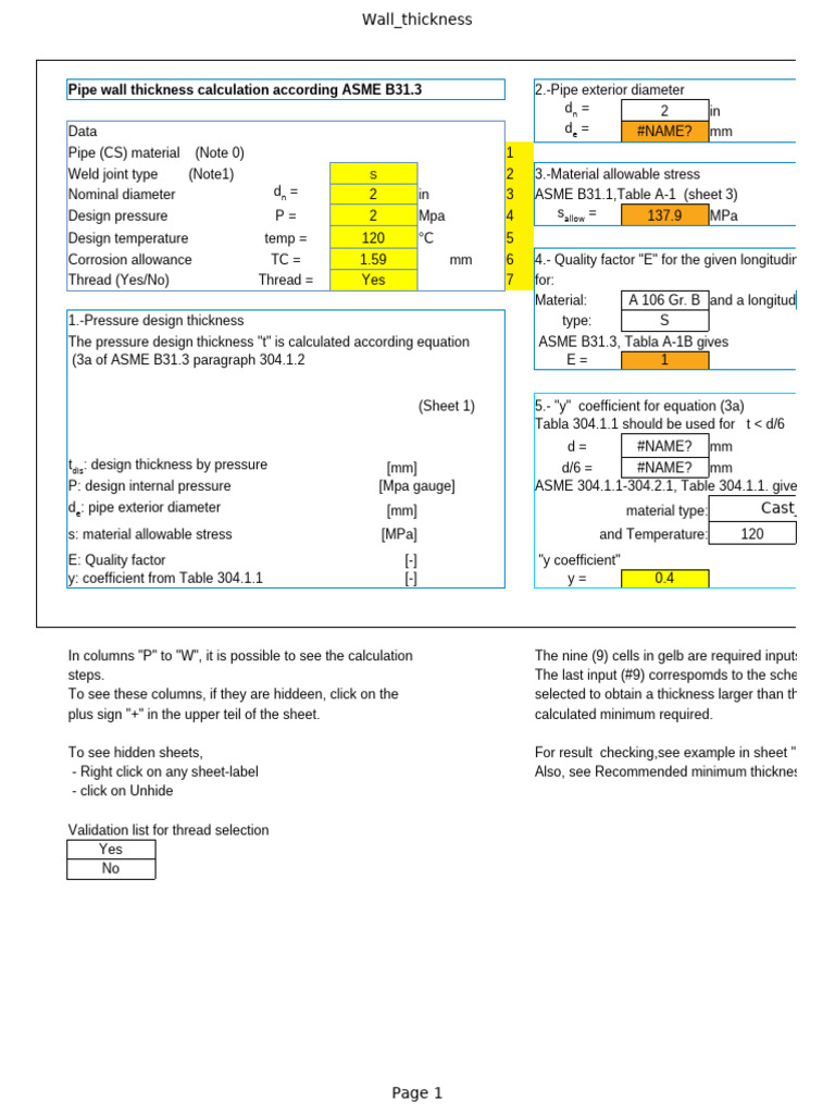 Pipes. Wall Thickness Calculation According 2ASME B31.3 | PDF | Pipe ...