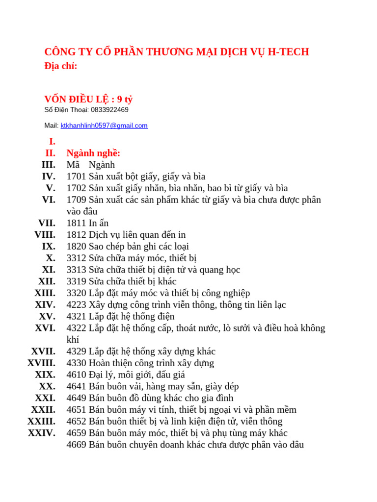 CTY CỔ PHẦN TMDV H TECH | PDF