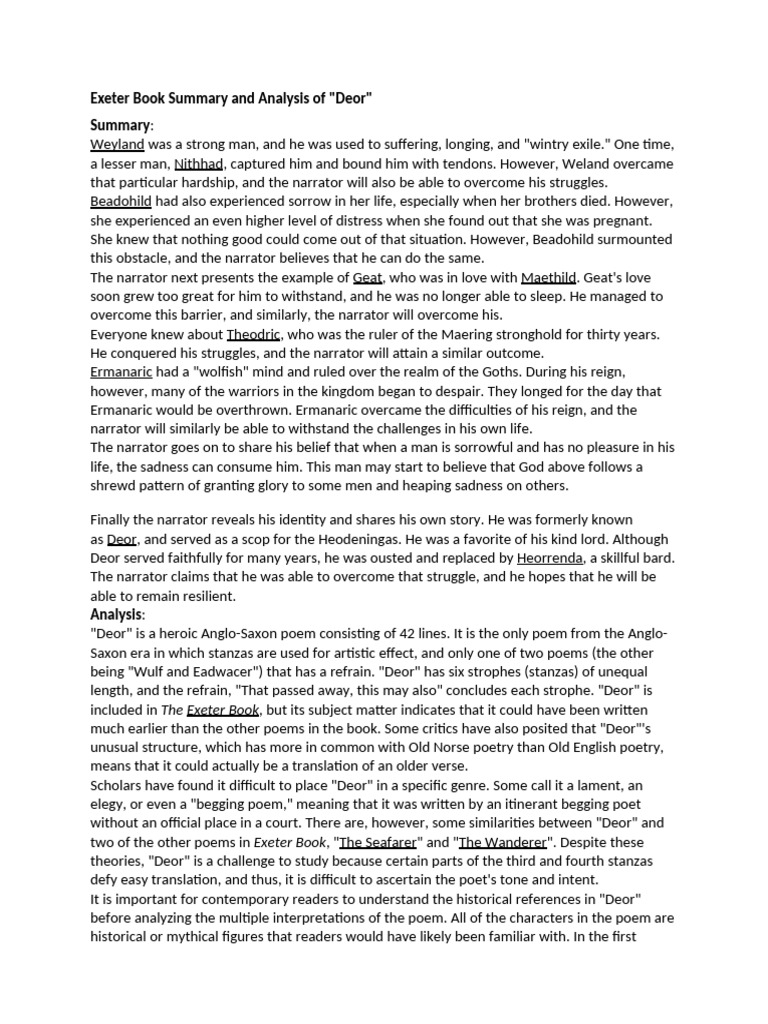 Exeter Book Summary and Analysis of | PDF | Poetry | Medieval Literature
