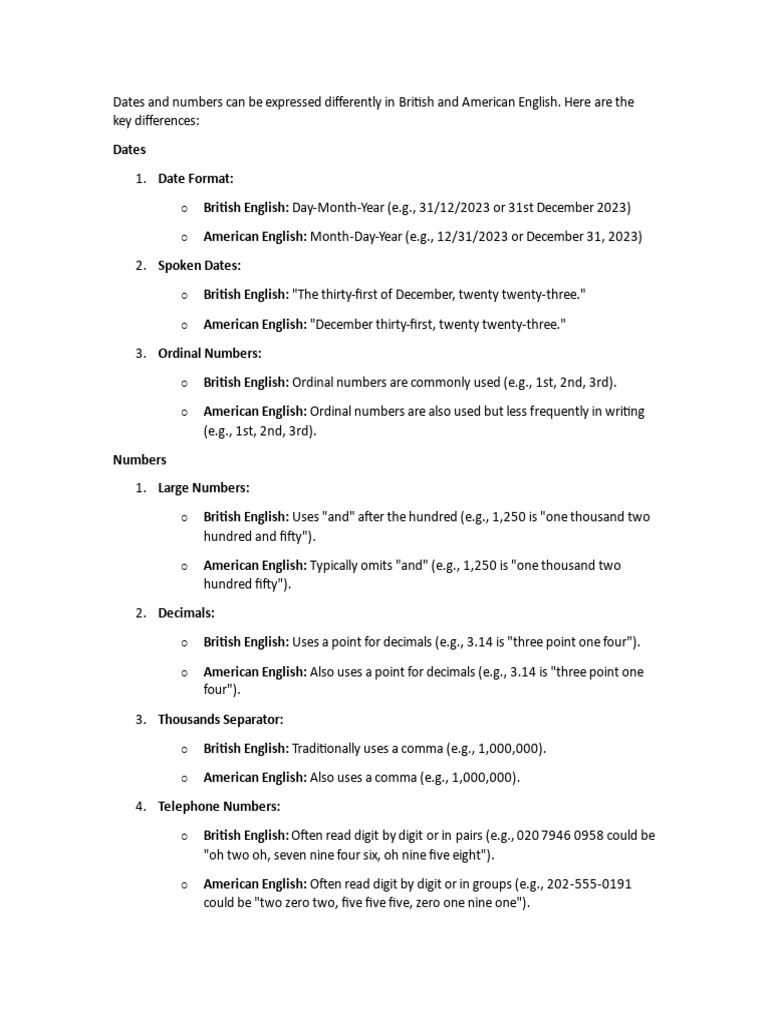 Dates and Numbers in British and American English | PDF | United States ...