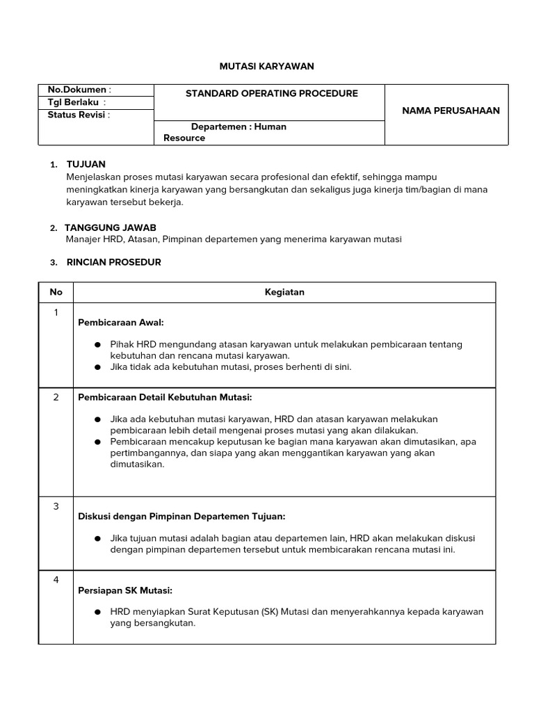 13. SOP Mutasi Karyawan | PDF