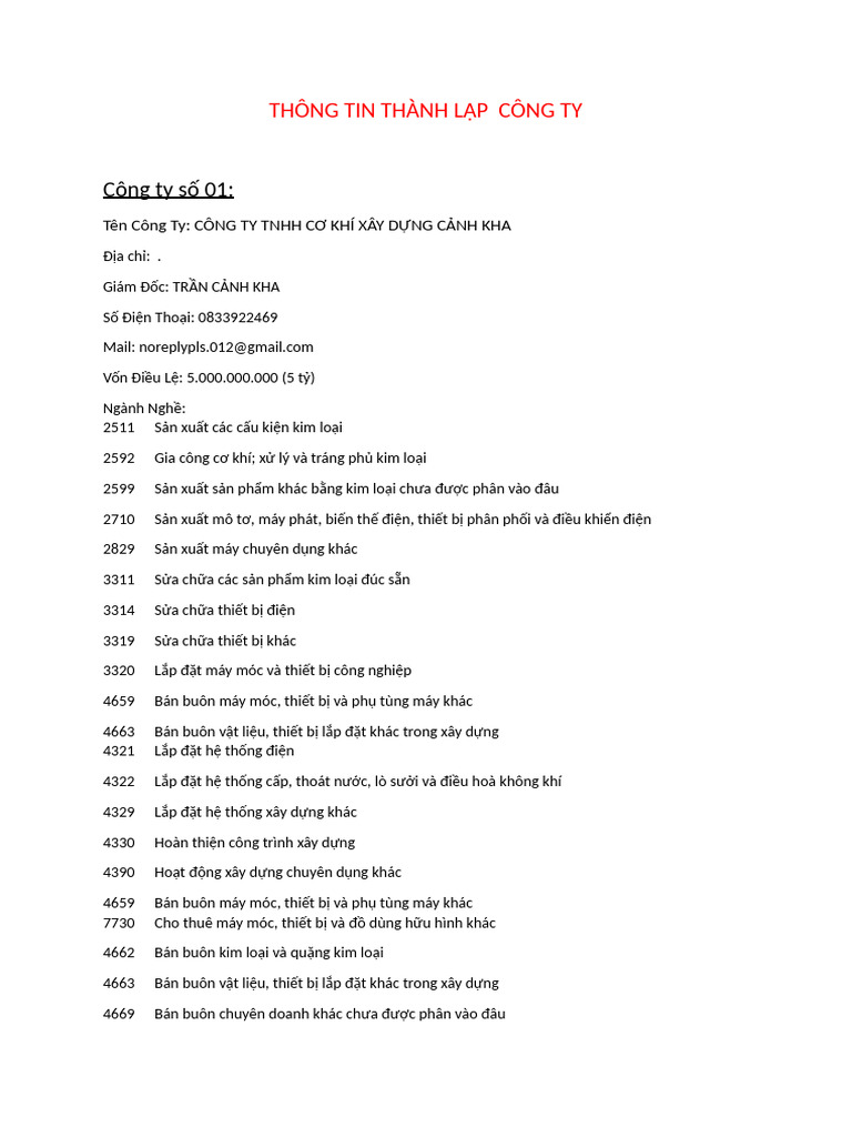 Công Ty TNHH Cơ Khí Xây D NG C NH Kha | PDF