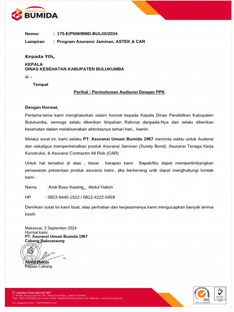 175. Proposal Surety Bond, Astek & CAR Dinas Kesehatan Kab. Bulukumba ...