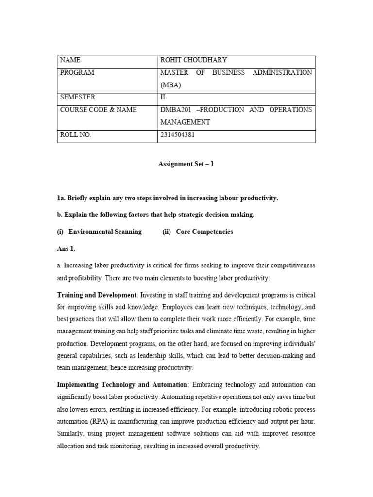 MBA Production Operations Management Insights | PDF | Supply Chain ...