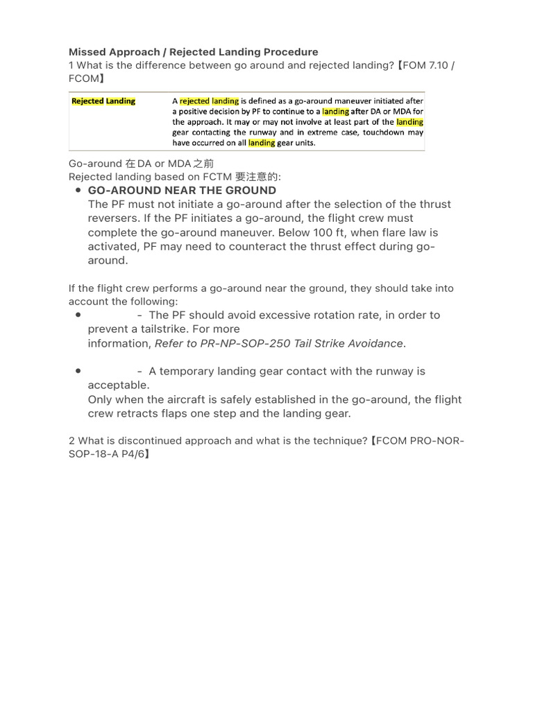 Missed Approach: Rejected Landing Procedure | PDF