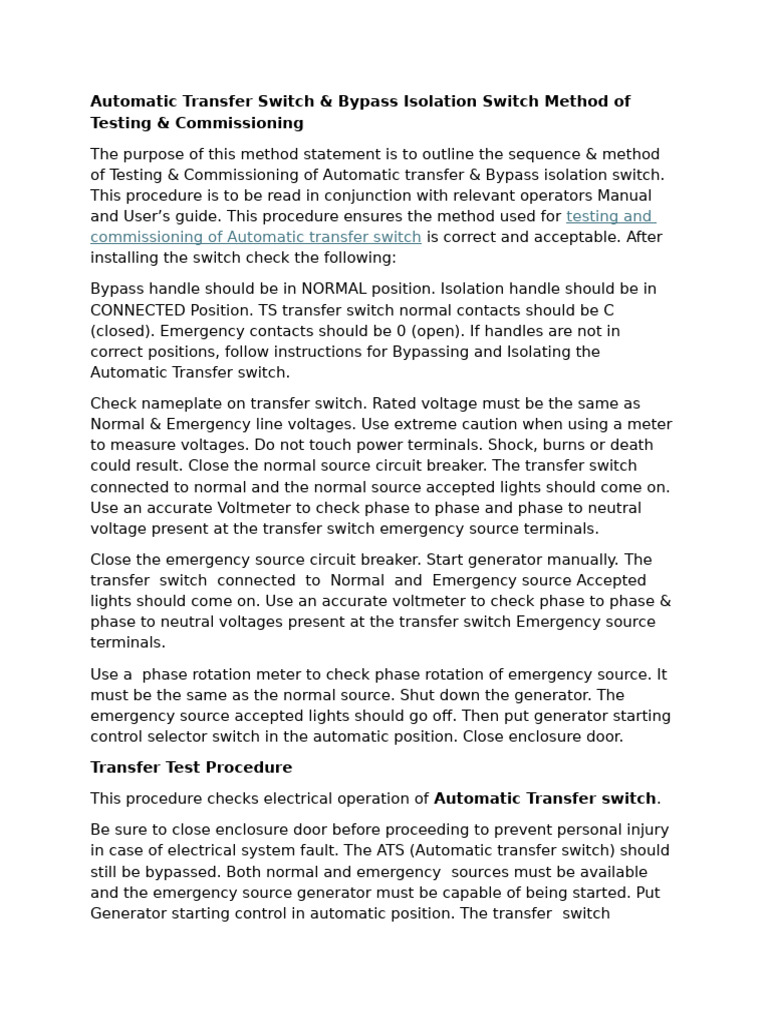 Automatic Transfer Switch | PDF | Relay | Switch