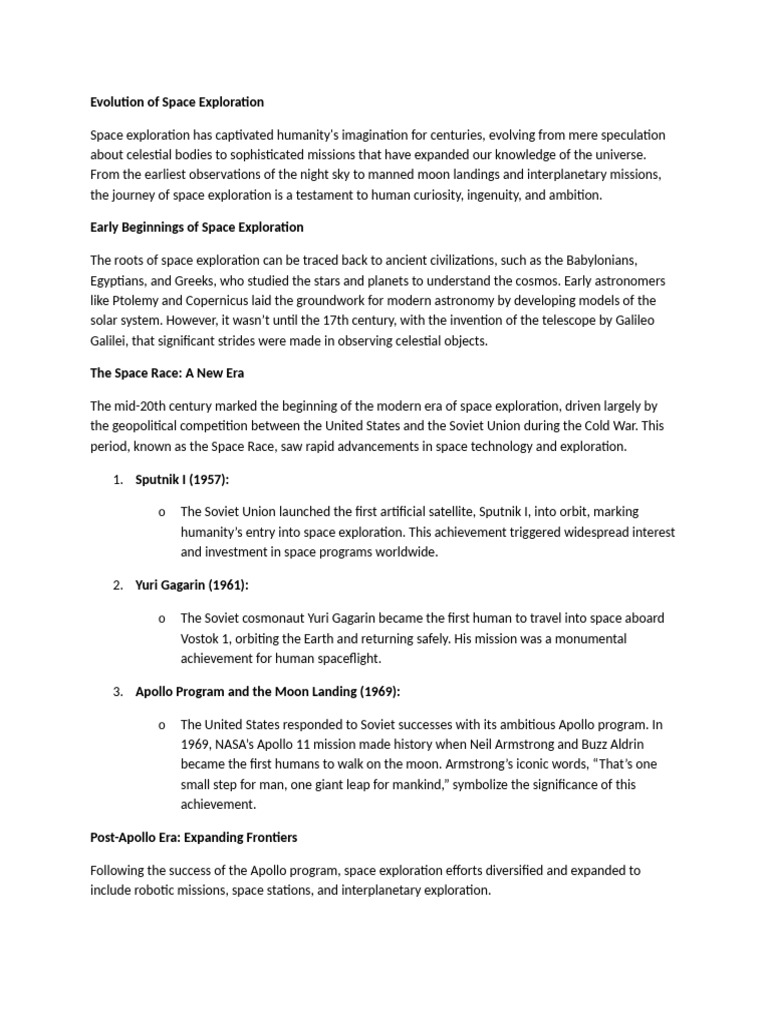 Evolution of Space Exploration | PDF | Space Exploration | Outer Space