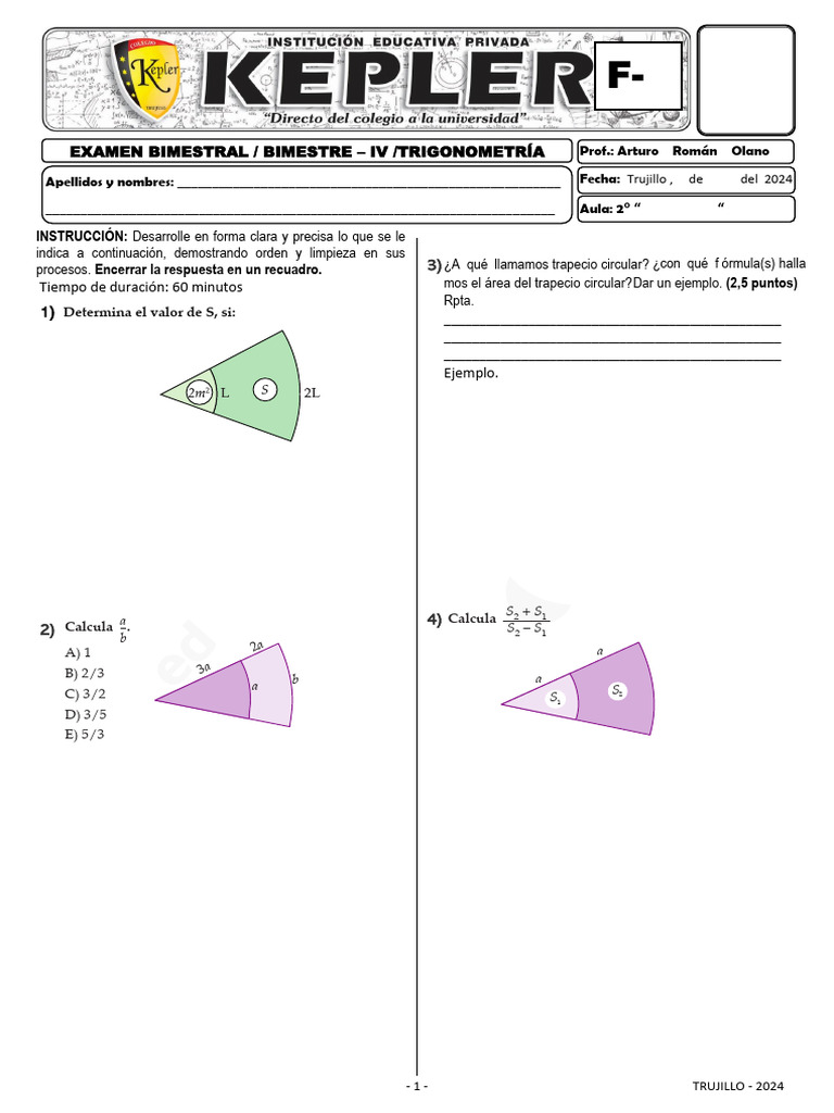 2°s - Trig - Bimestral 4 | PDF | Geometría Elemental | Geometría euclidiana
