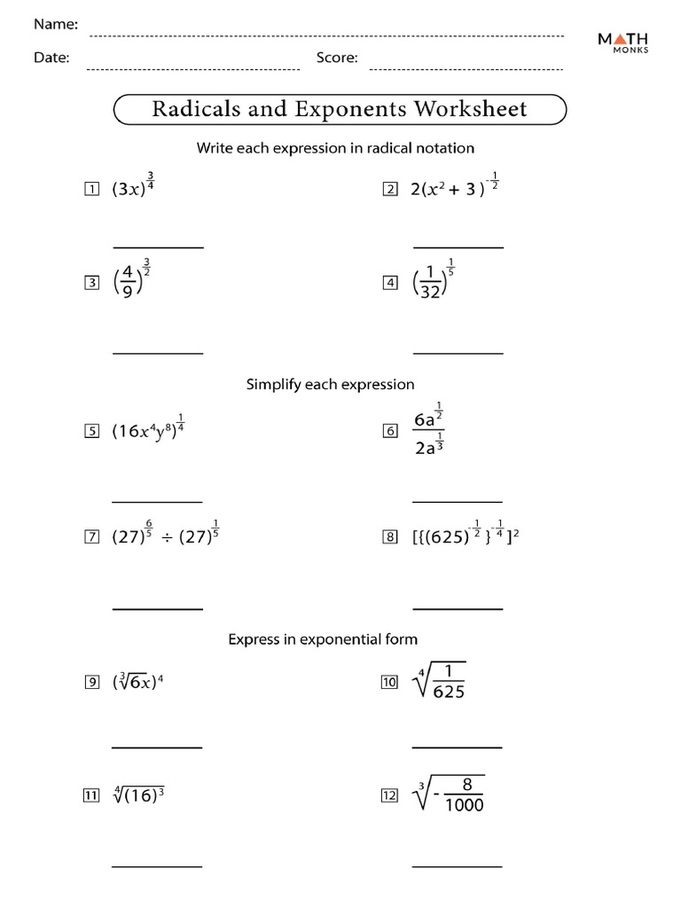 Radicals and Exponents Worksheet With Answers | PDF