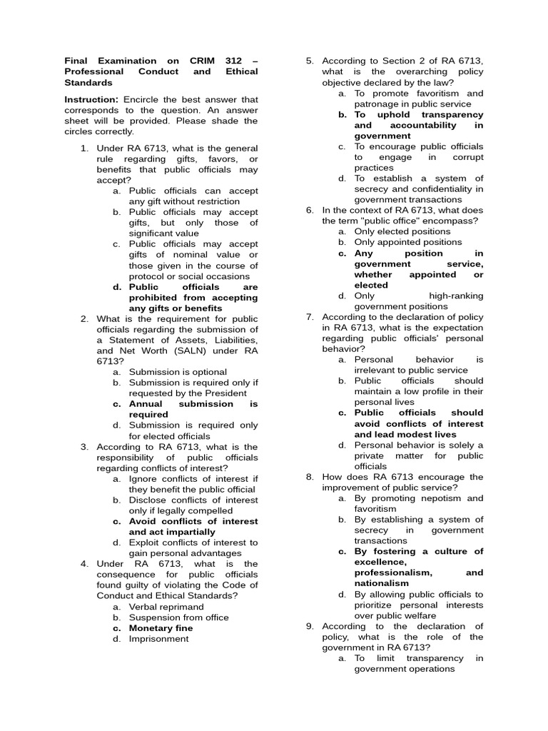 Final Examination On CRIM 311-Answer Key | PDF | Conflict Of Interest ...