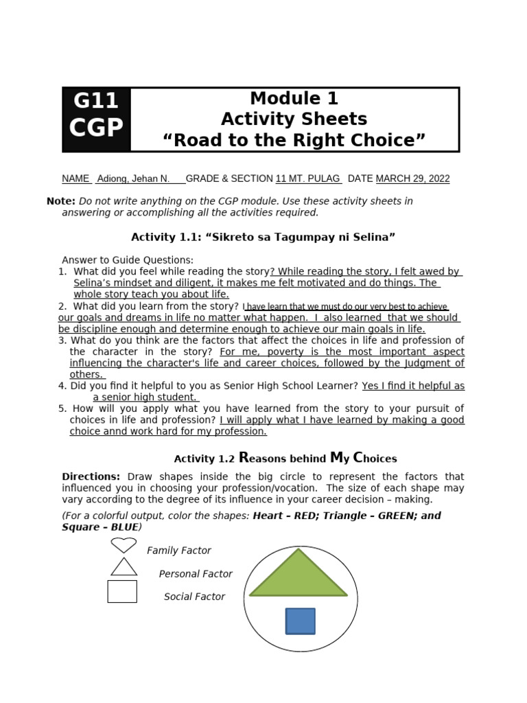 G11 CGP Module 1 Final Activity Sheets | PDF | Behavioural Sciences ...