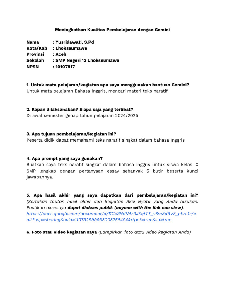 Yusridawati - Aksi Nyata Gemini Academy PMM | PDF