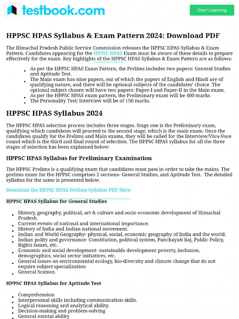HPPSC HPAS Syllabus & Exam Pattern 2024 - Download PDF | PDF