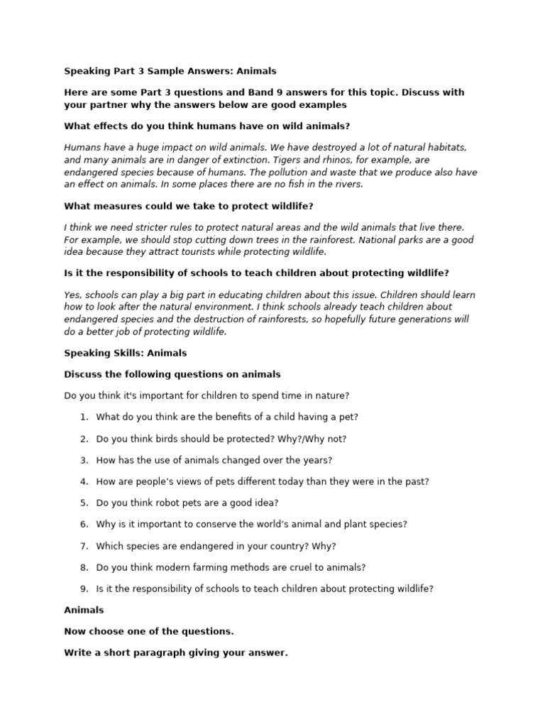 handout 3 - Speaking Part 3 Sample Answers | PDF | Wildlife ...