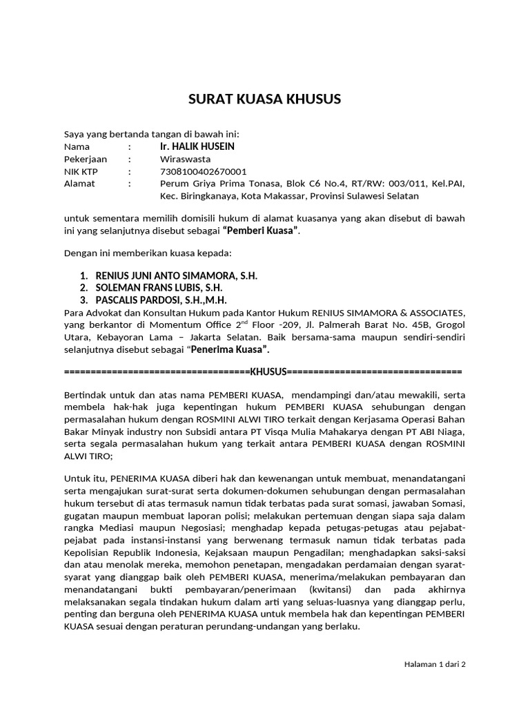 Draft Surat Kuasa | PDF