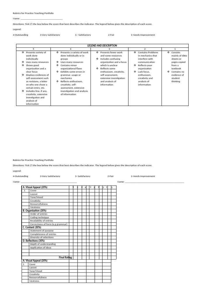 Rubrics-for-Practice-Teaching-Portfolio | PDF | Creativity | Cognition