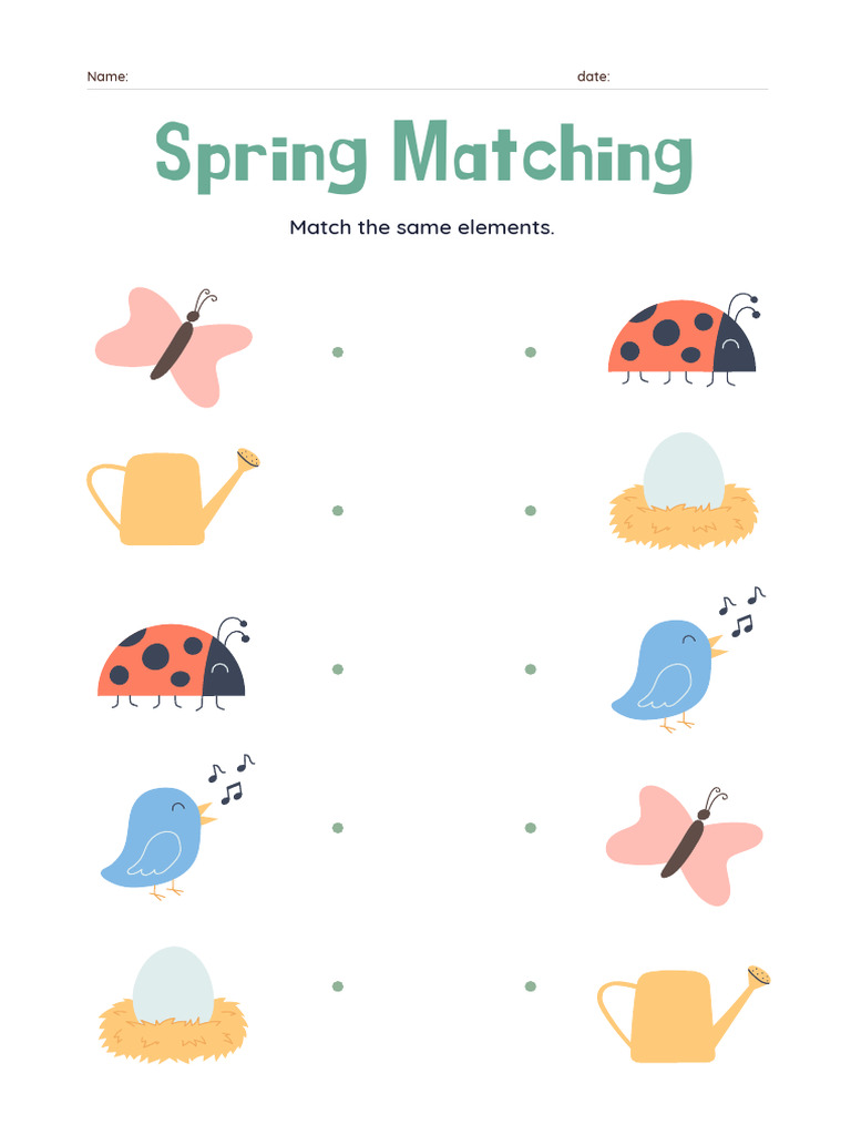 Spring Matching Worksheet in Colorful Illustrative Style | PDF