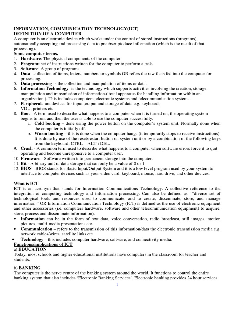 Ict Notes-1 | PDF | Computer Data Storage | Printer (Computing)