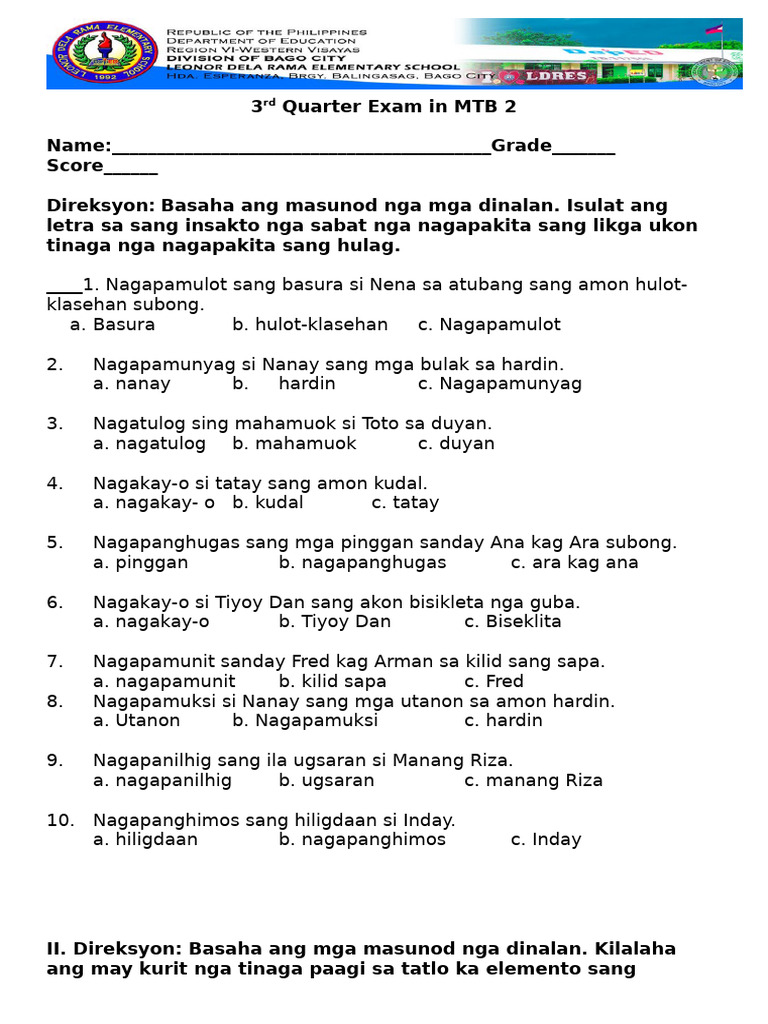 3rd Quarter Exam in MTB 2 | PDF