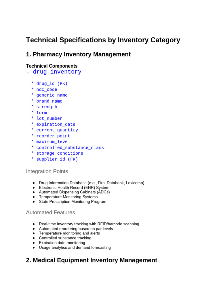 Technical Specifications by Inventory Category | PDF | Health Care
