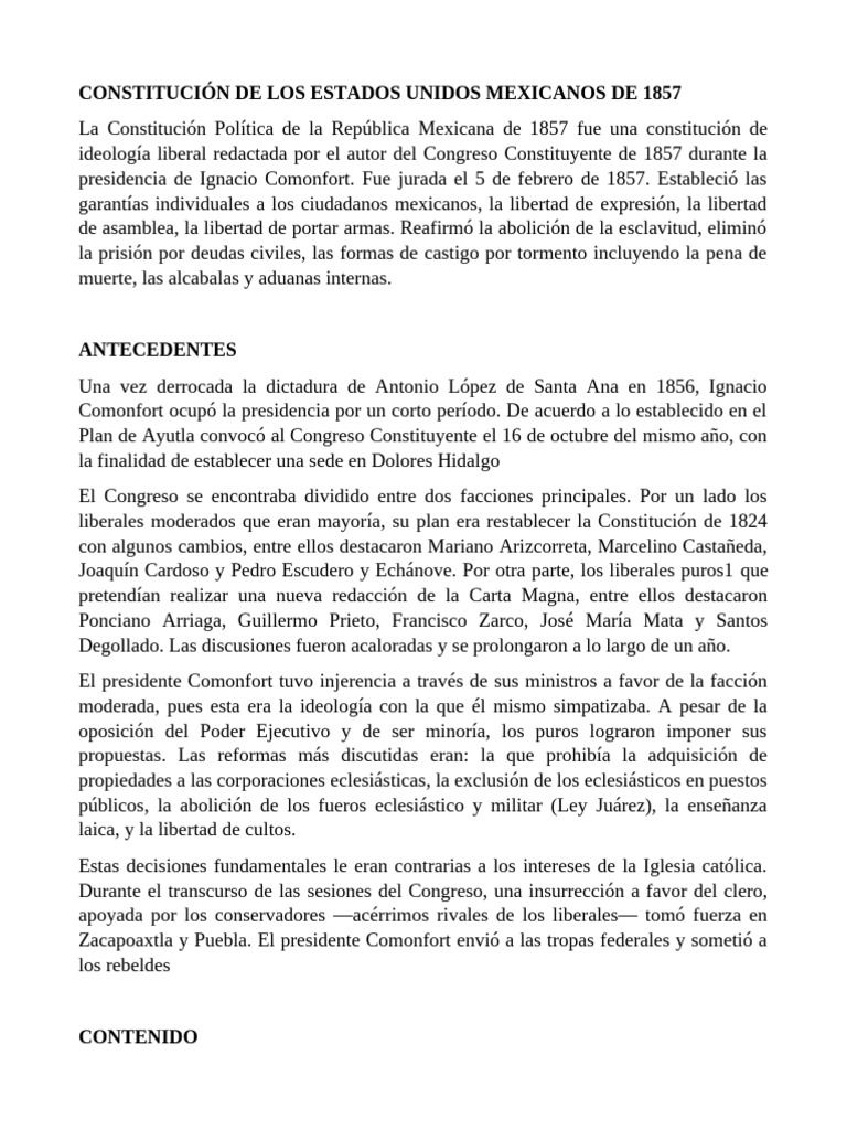 Constitución Mexicana de 1857: Claves y Contexto | PDF | Ciencias ...