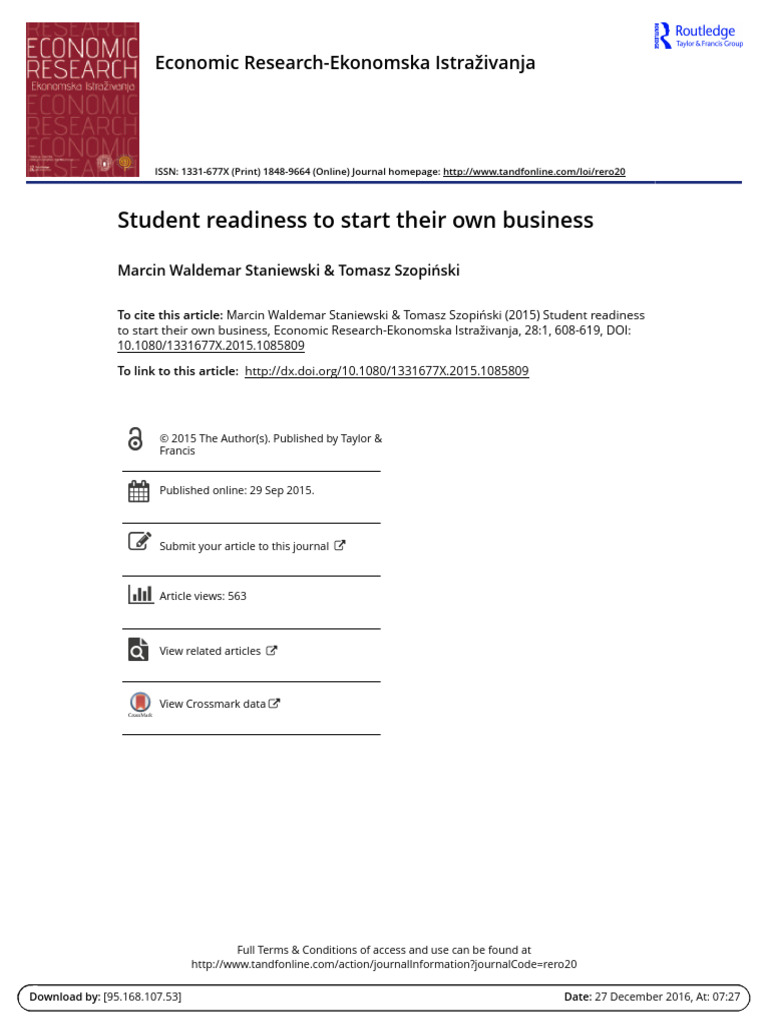 Student Readiness To Start Their Own Business | PDF | Entrepreneurship ...