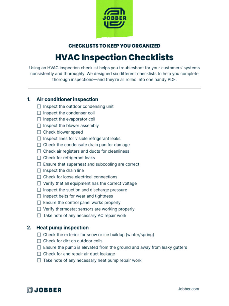 HVAC Inspection Checklists | PDF | Air Conditioning | Thermostat