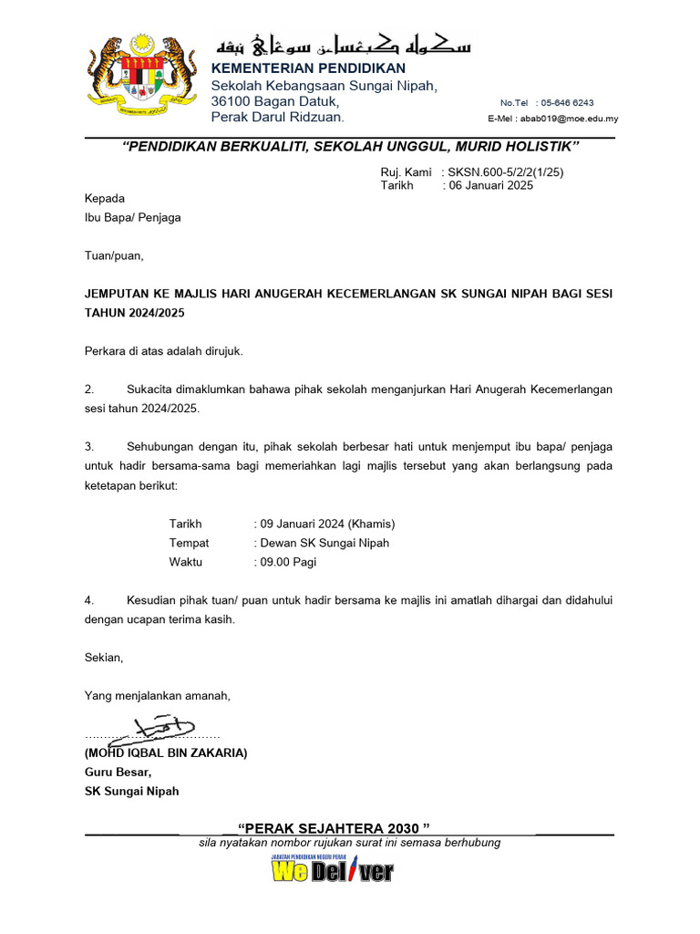 Surat Jemputan Ibu Bapa HAK25 | PDF