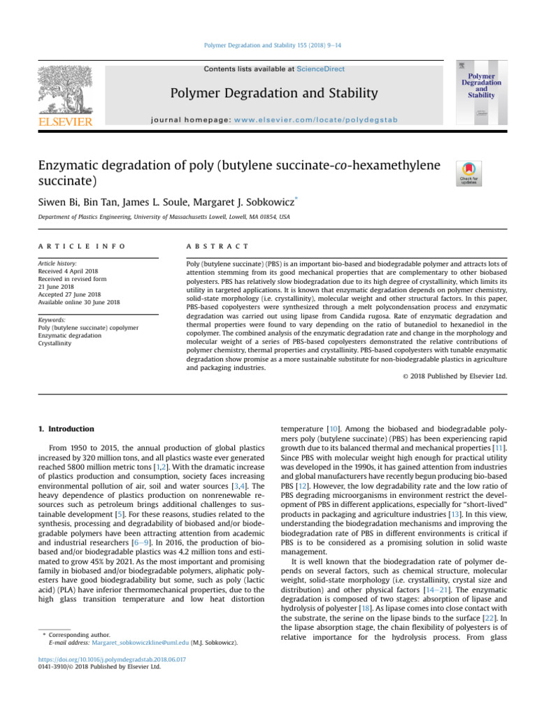 Enzymatic degradation of poly (butylene succinate-co-hexamethylenesuccinate) | PDF | Polyester ...