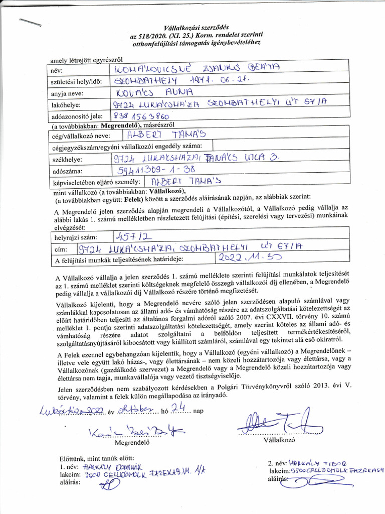 Vallalkozoi Szerzodes Asztalos | PDF