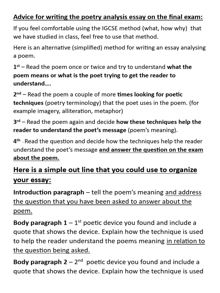 Poetry Analysis Essay Guide | PDF
