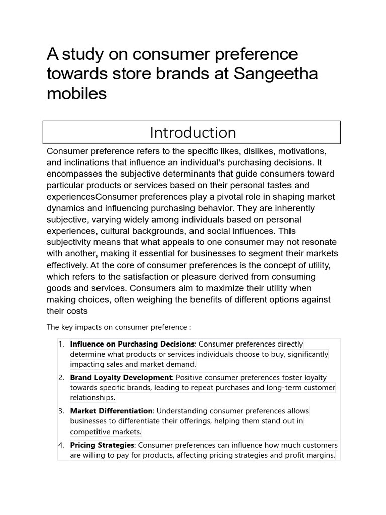 A Study On Consumer Preference Towards Store Brands at Sangeetha Mobiles | PDF | Consumer ...