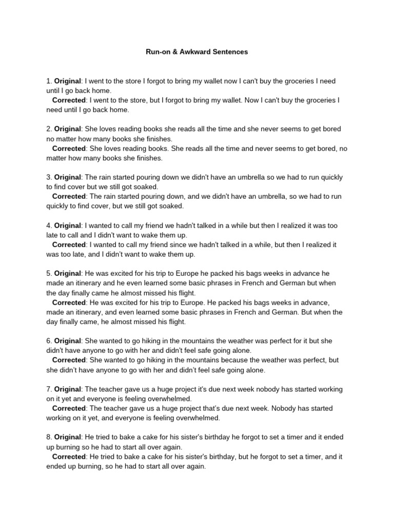 Fixing Run-on and Awkward Sentences | PDF