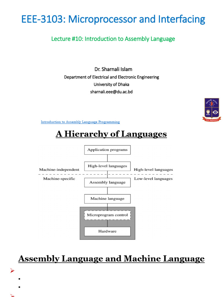 Lecture 10 Microprocessor Alp Intro Pdf Assembly Language Computer Program