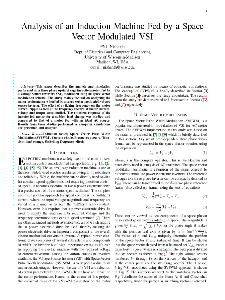 Analysis of an Induction Machine Fed by a Space Vector Modulated VSI ...