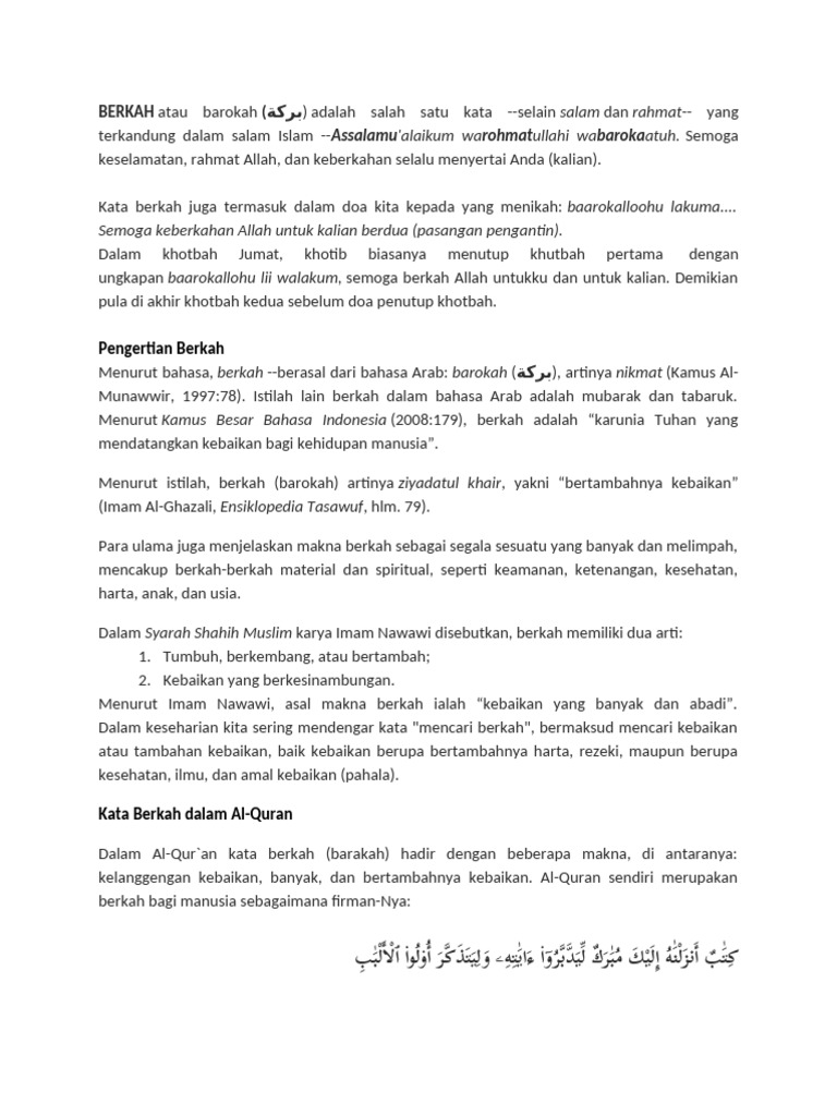 Arti dan Makna Keberkahan dalam Islam | PDF