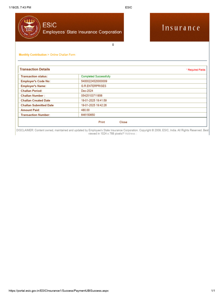 ESIC Monthly Contribution Payment Details | PDF