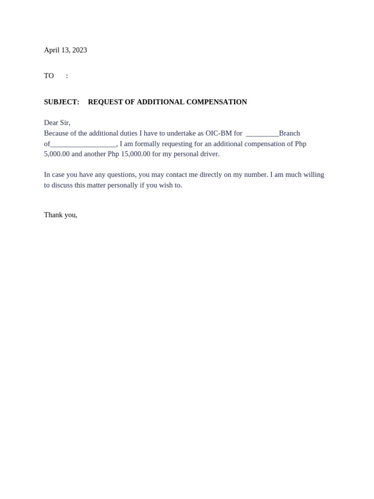 Request for Additional Compensation | PDF