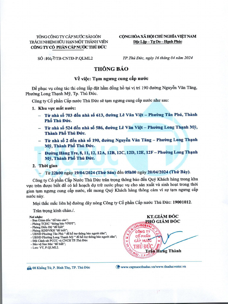 1147 Thong Bao Tam Ngu Cung Cap Nuoc | PDF