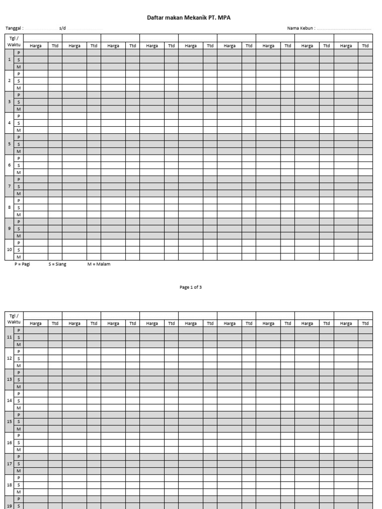 Form Tagihan Makan | PDF