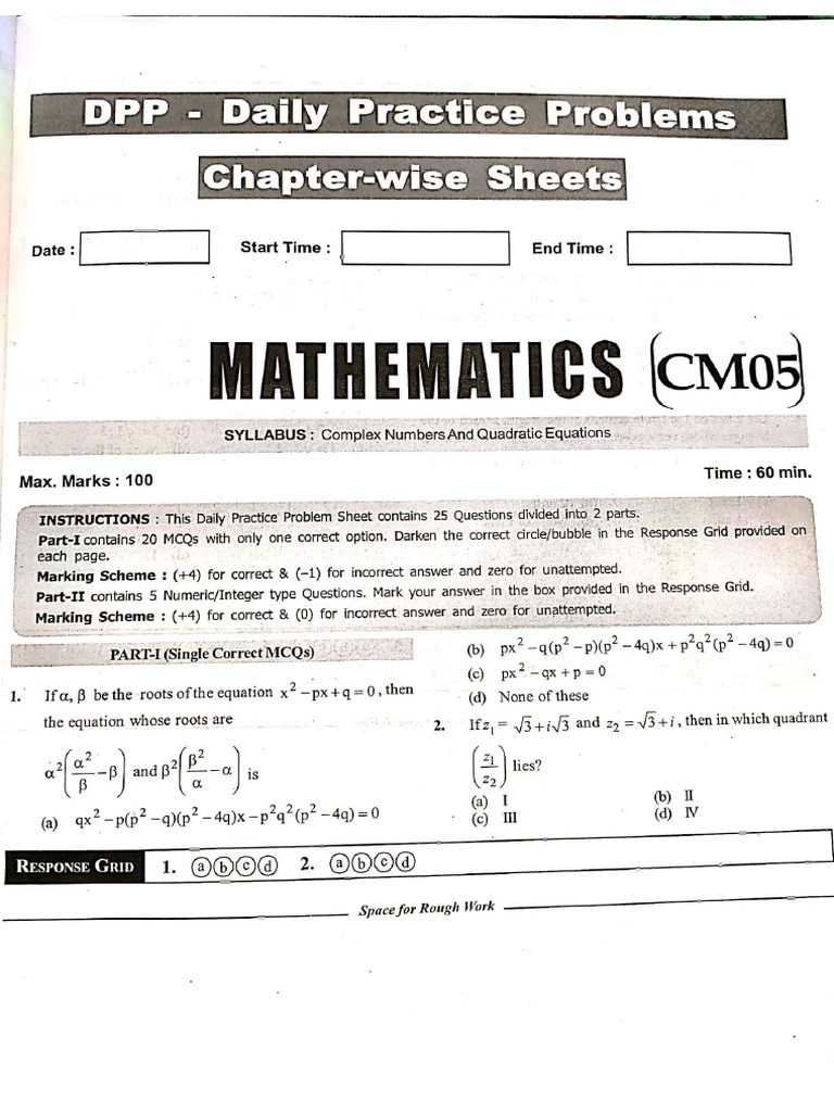 Complex Number and Quadratic Equation (DPP) | PDF