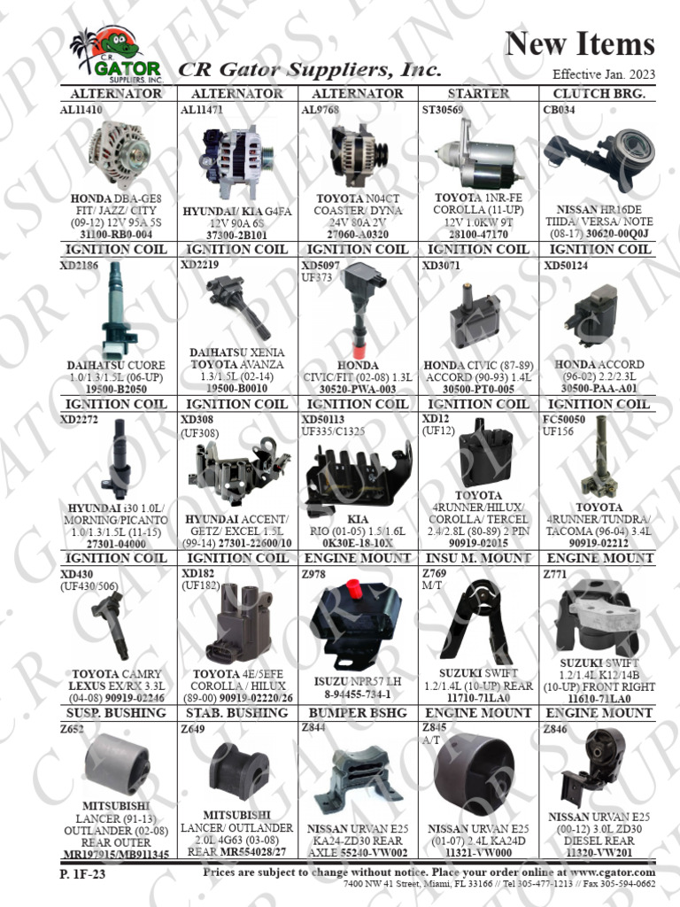 CR Gator Suppliers Product Catalog | PDF | Toyota | Front Wheel Drive ...