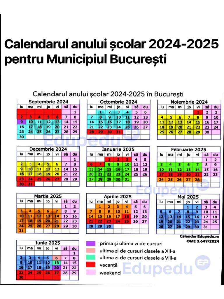 4 - Calendarul Anului Scolar 2024-2025 | PDF