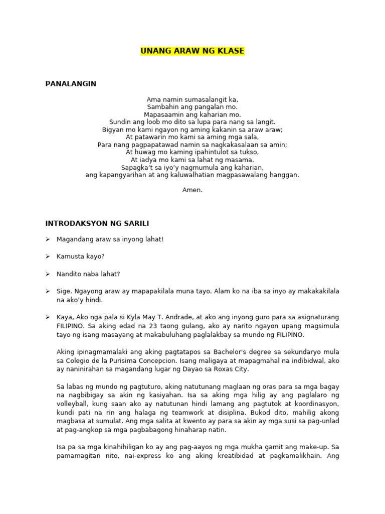Unang Araw NG Klase | PDF