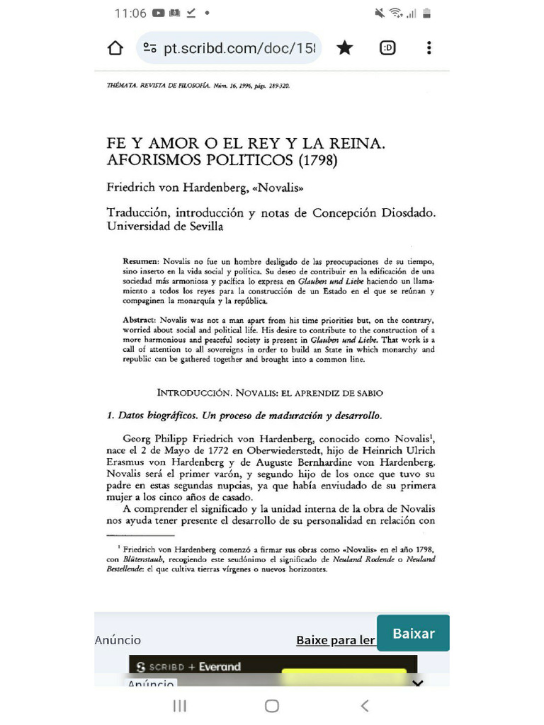 Fé y Amor O El Rey y La Reyna Novalis | PDF